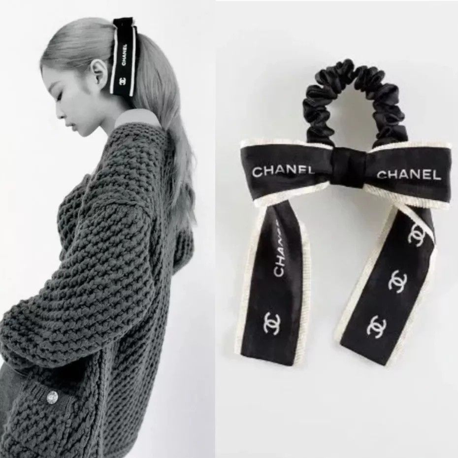 Black and White Hair Scrunchie with Bow (worn by Jennie of BlackPink ...