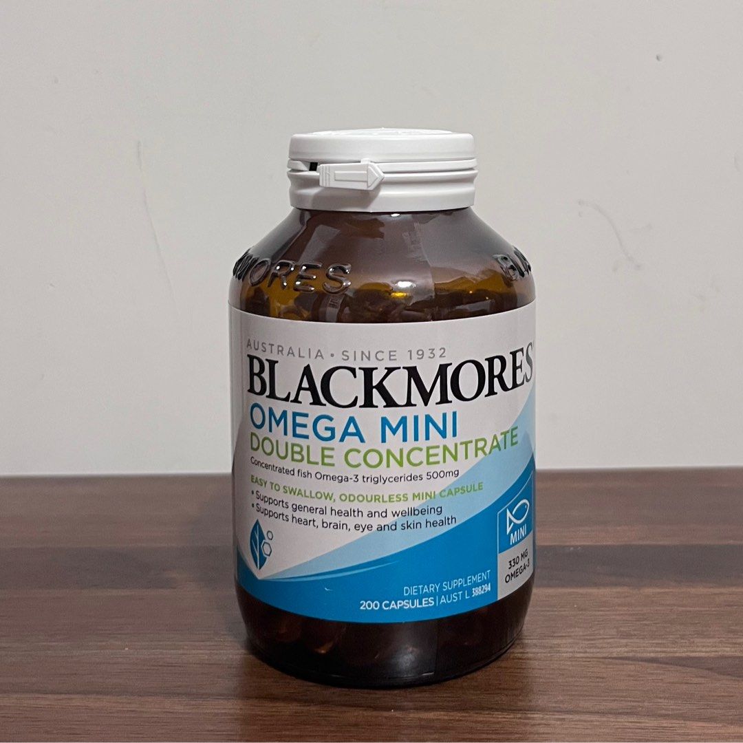 Blackmores omega MINI double concentrate 無腥味魚油迷你膠囊 200粒, 健康及營養食用品, 健康補充 ...