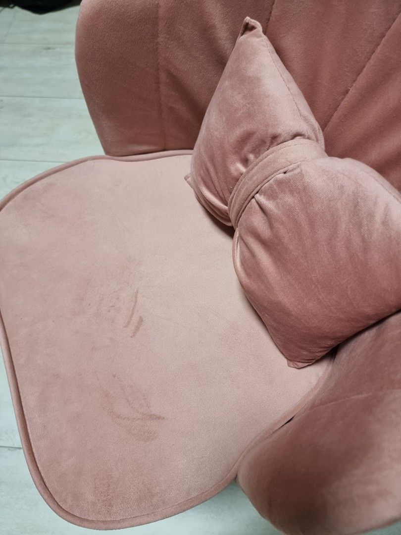 blush pink fabric "seashell" chair with removable cushion, black legs ...