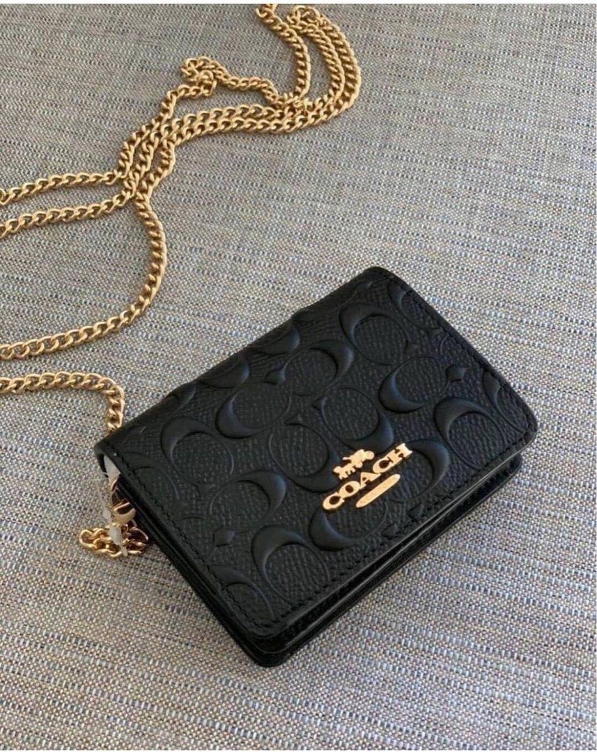 Coach Mini Wallet on Chain Crossbody in Signature Leather Black, Luxury ...