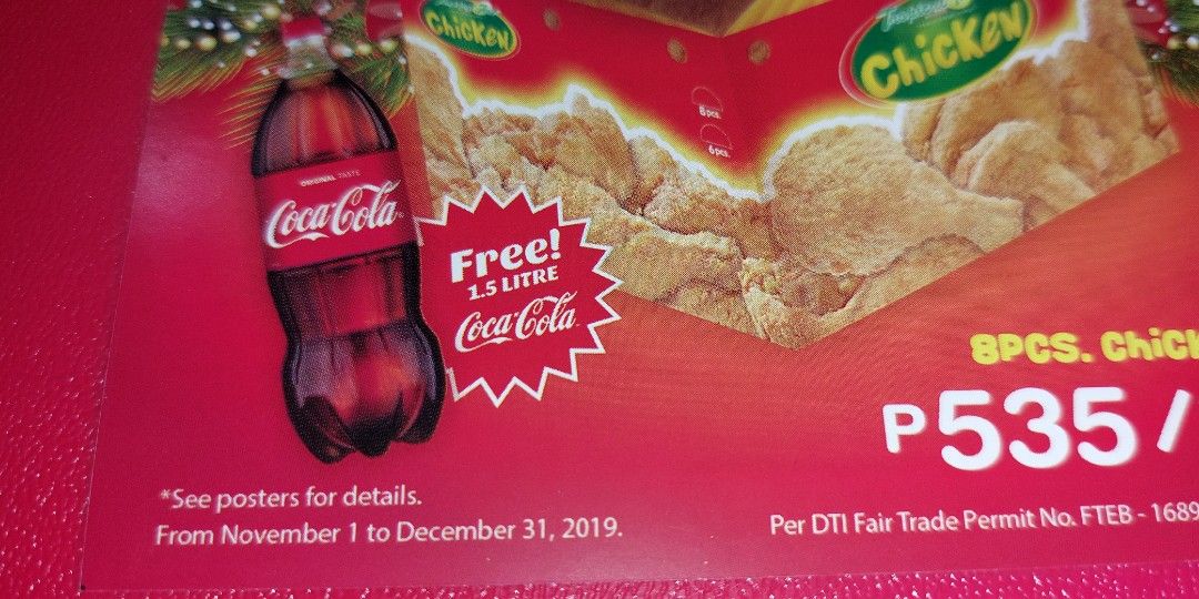 Coca Cola Coke Tropical Hut Chicken In A Box Promo Leaflet Flyer Paper ...