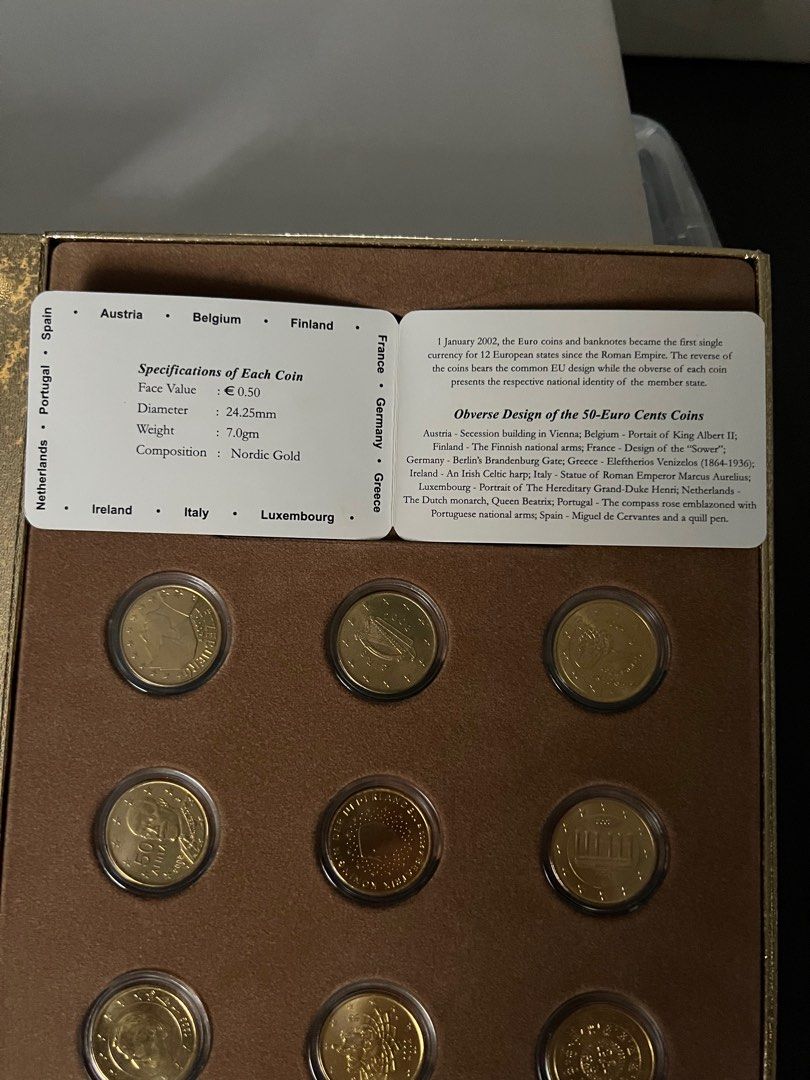Complete 50-Euro Cents Coin Set issued in 2002, Hobbies & Toys ...