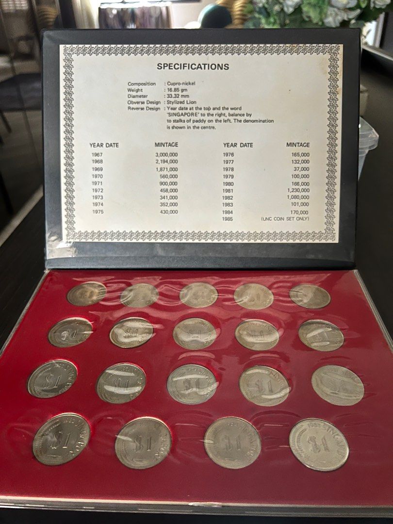 Complete Collection Set of SG$1 Uncirculated Coins from 1967-1975 ...