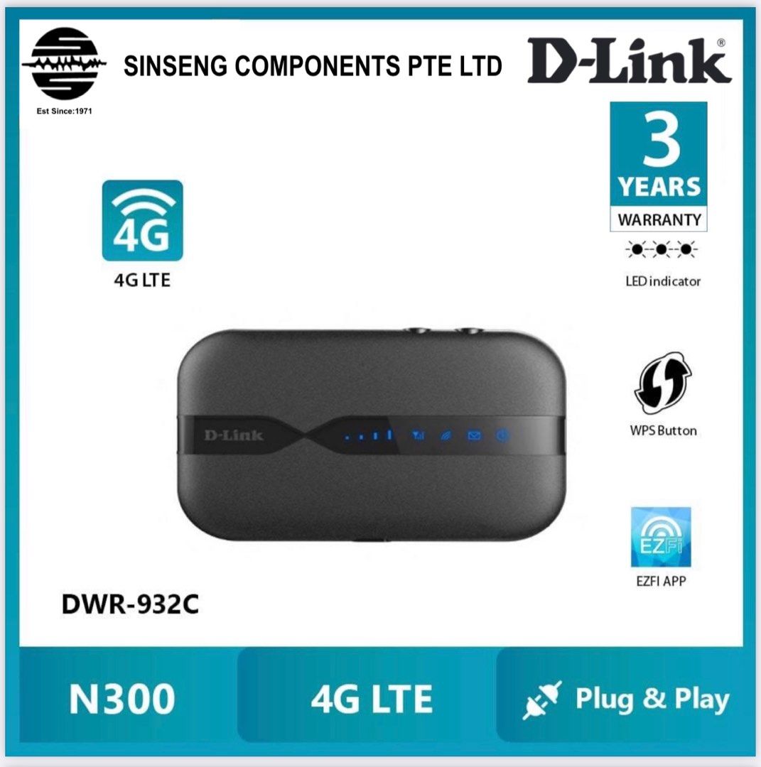 D-Link DWR-932C Portable Rechargeable Battery 4G Sim Card Router LTE Mobile Wi-Fi (Wireless ...