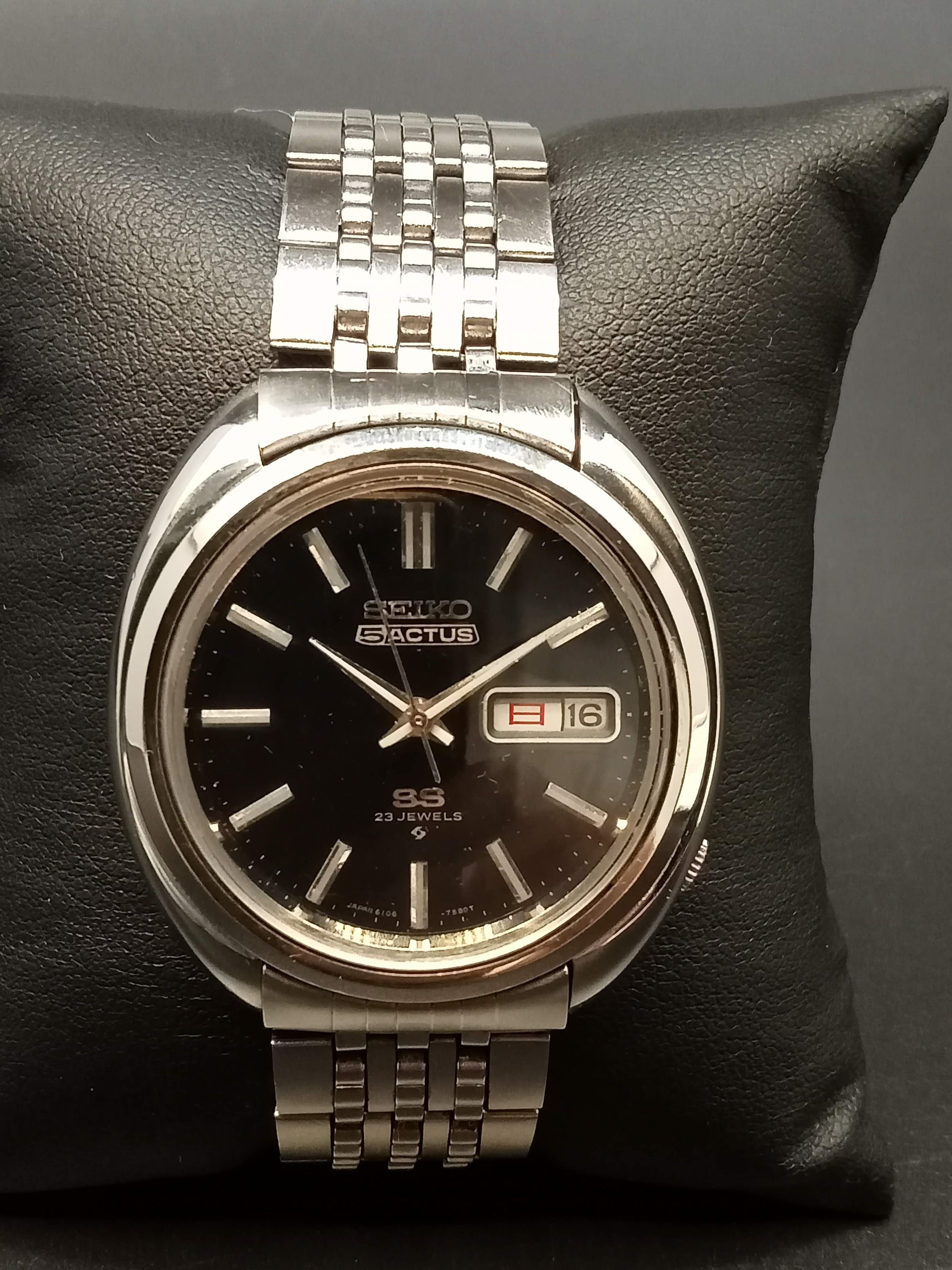 Extreme Rare! Vintage November 1970 Seiko 5 Actus 6106-7470 SS SUWA 23J Automatic Midnight Black ...