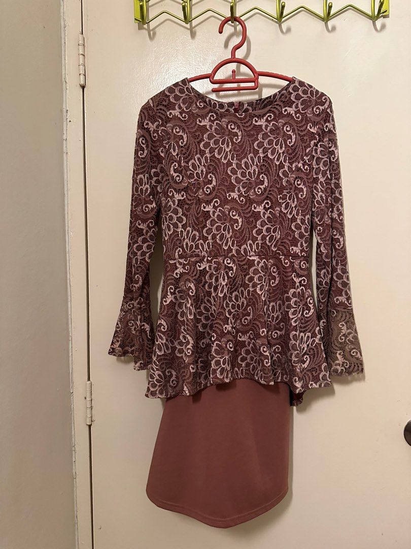 Fatynn Collections Kurung Peplum Dusty Pink, Women's Fashion, Muslimah ...