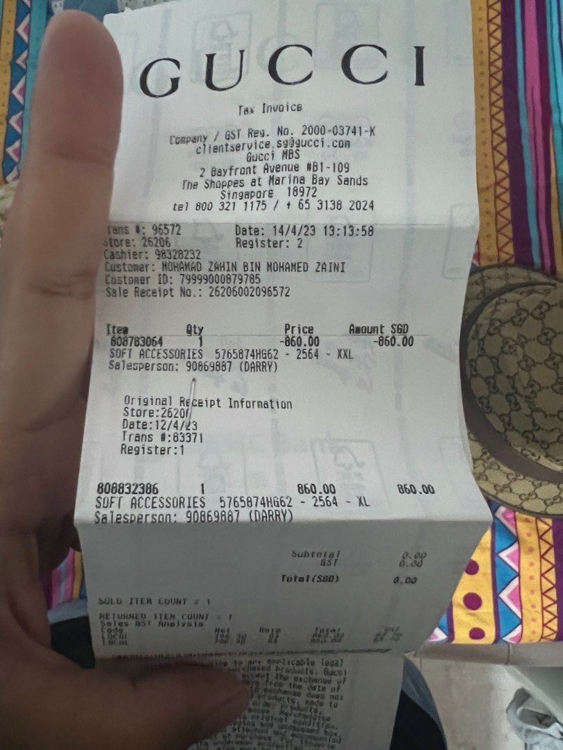 gucci receipt
