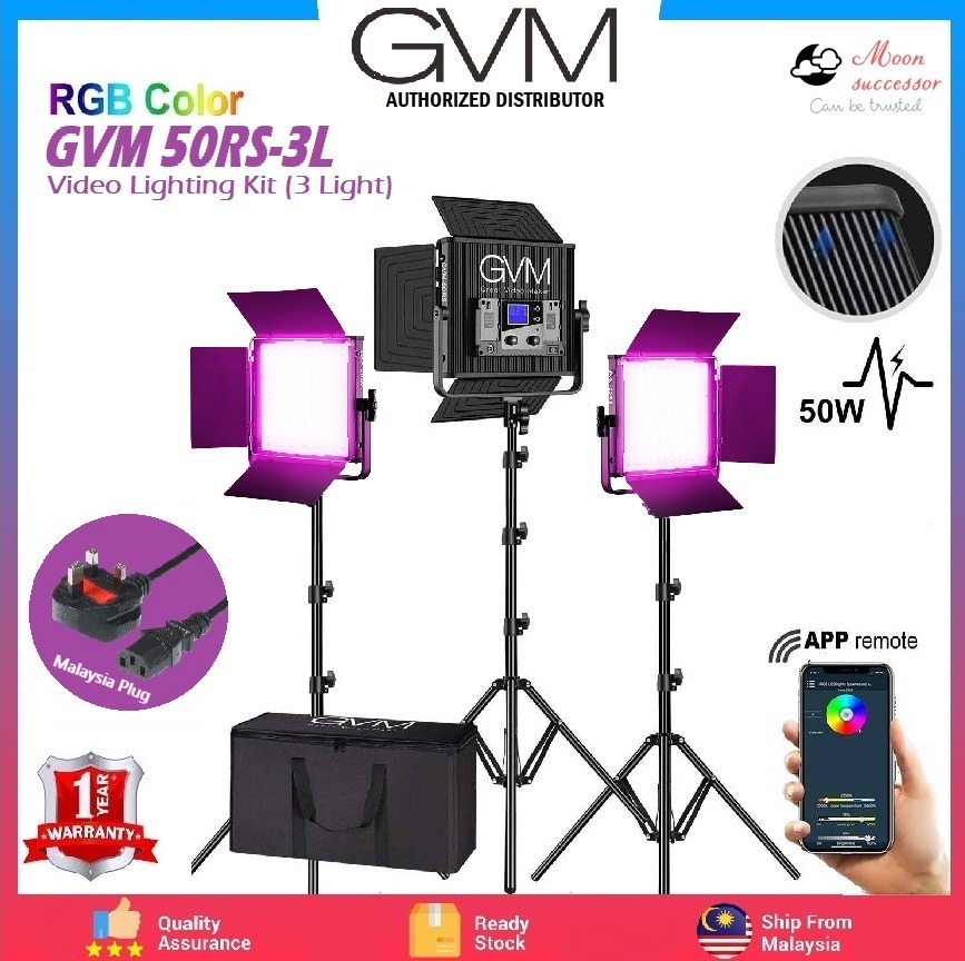GVM 50RS RGB LED Video Light 3 Panel Kit Full Color 3200K~5600K ...