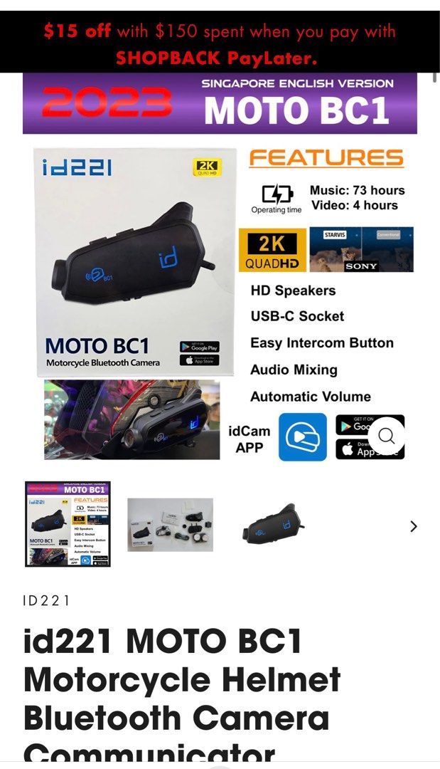 id221 Moto BC1 Motorcycle Helmet Bluetooth Camera, Motorcycles, Motorcycle Accessories on Carousell