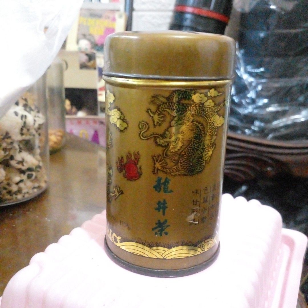Vintage kaleng chinese famous tea long jing tea masih ada isinya ...