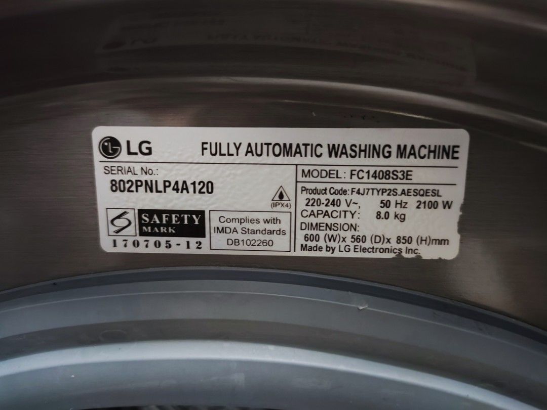 LG washing machine FC1408S3E, TV & Home Appliances, Washing Machines and Dryers on Carousell