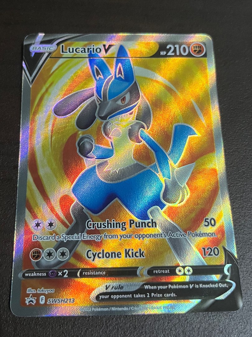 Lucario V SWSH213 promo card, Hobbies & Toys, Toys & Games on Carousell