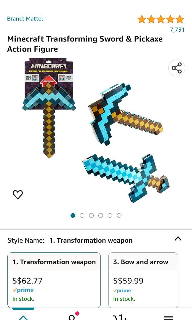 Minecraft sword pickaxe, Hobbies & Toys, Toys & Games on Carousell