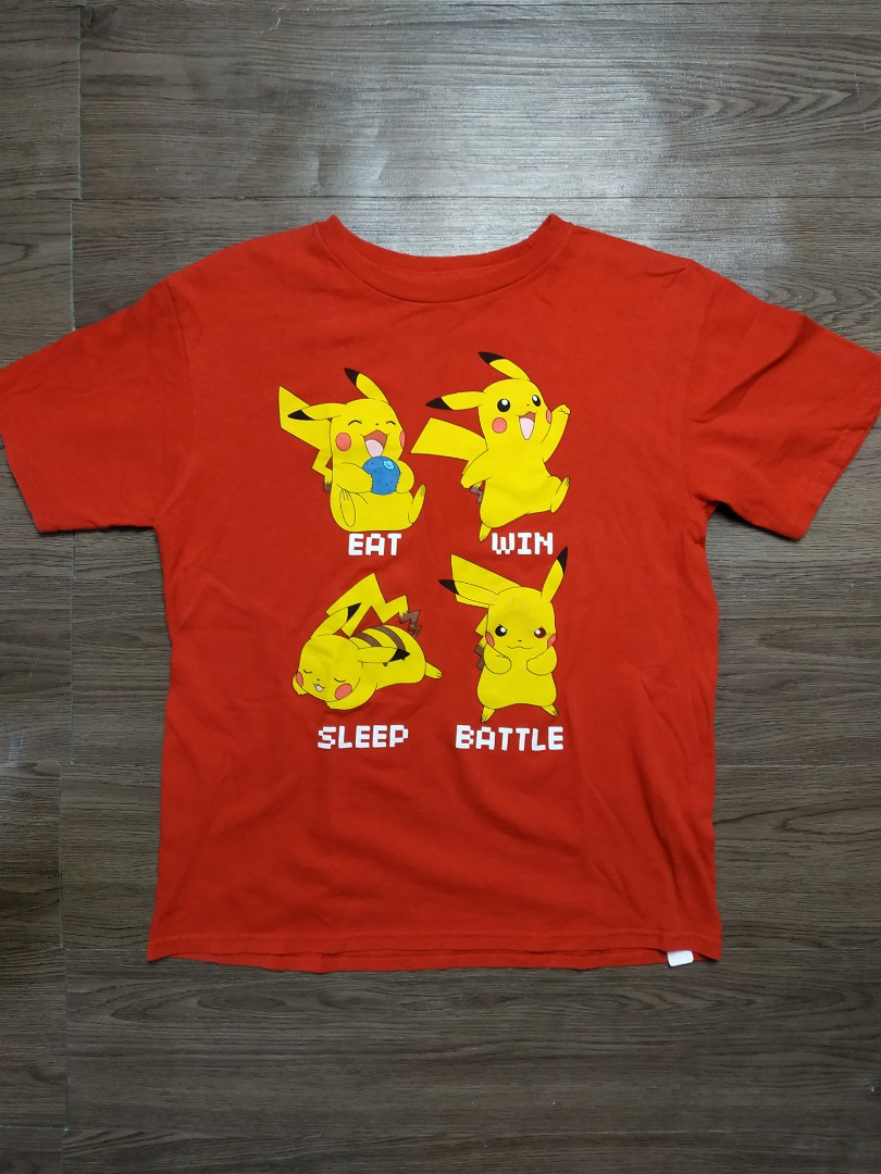 Pikachu eat win sleep battle shirt on Carousell