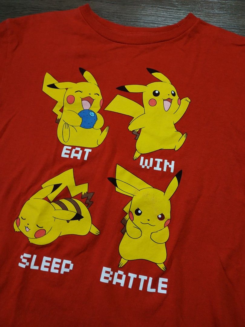 Pikachu eat win sleep battle shirt on Carousell