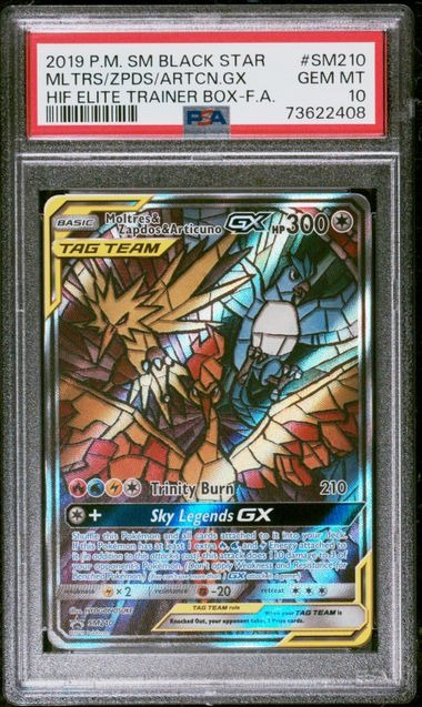 PSA 10 ARTICUNO & MOLTRES & ZAPDOS GX STAINED GLASS PROMO HIDDEN FATES ...