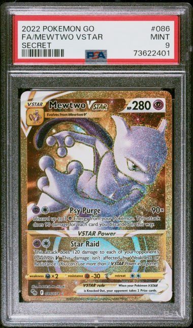 PSA 9 MEWTWO VSTAR SECRET RARE FULL ART GOLD POKEMON GO POKEMON TCG ...