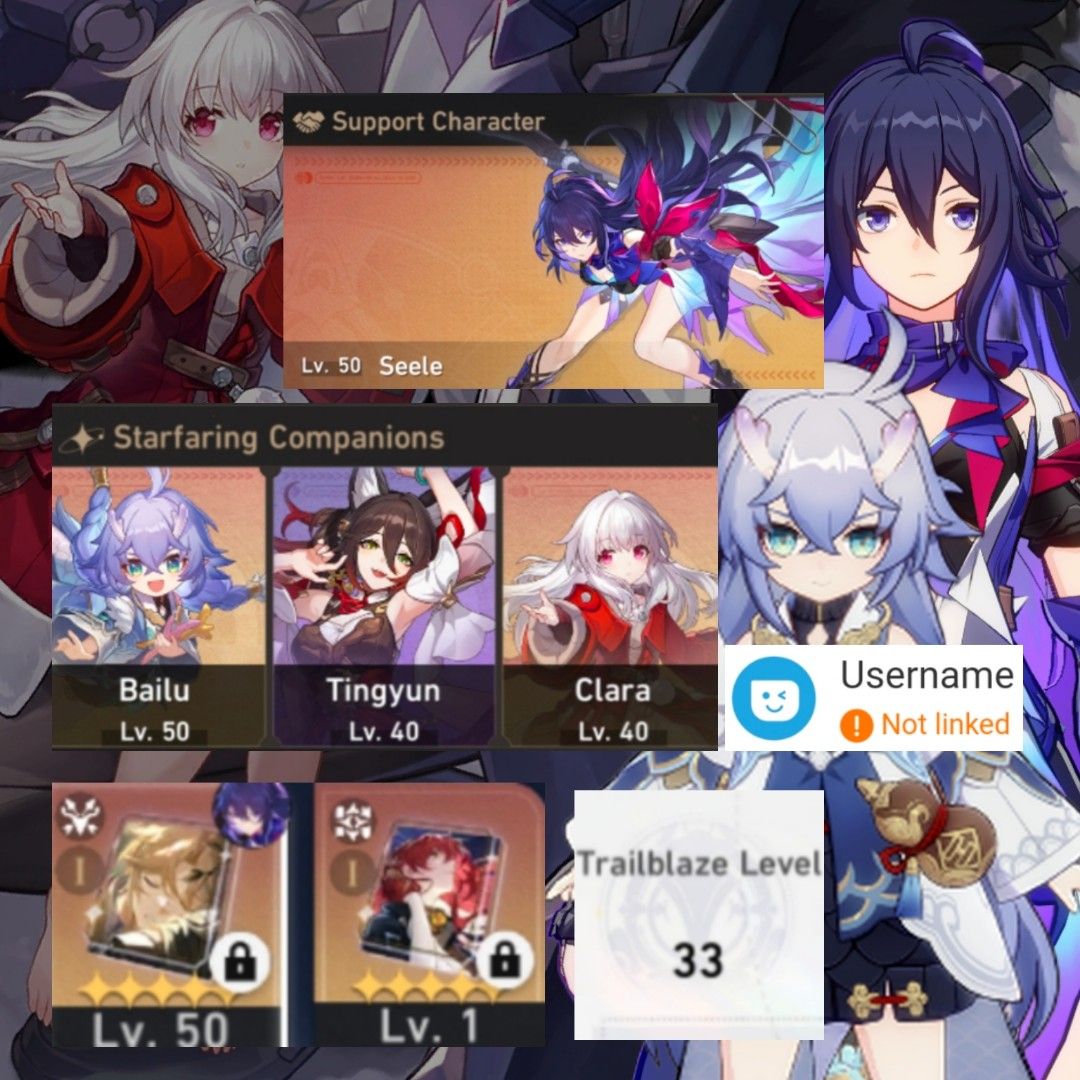 seele + bailu + clara and 2 five star lightcones lc's honkai star rail ...