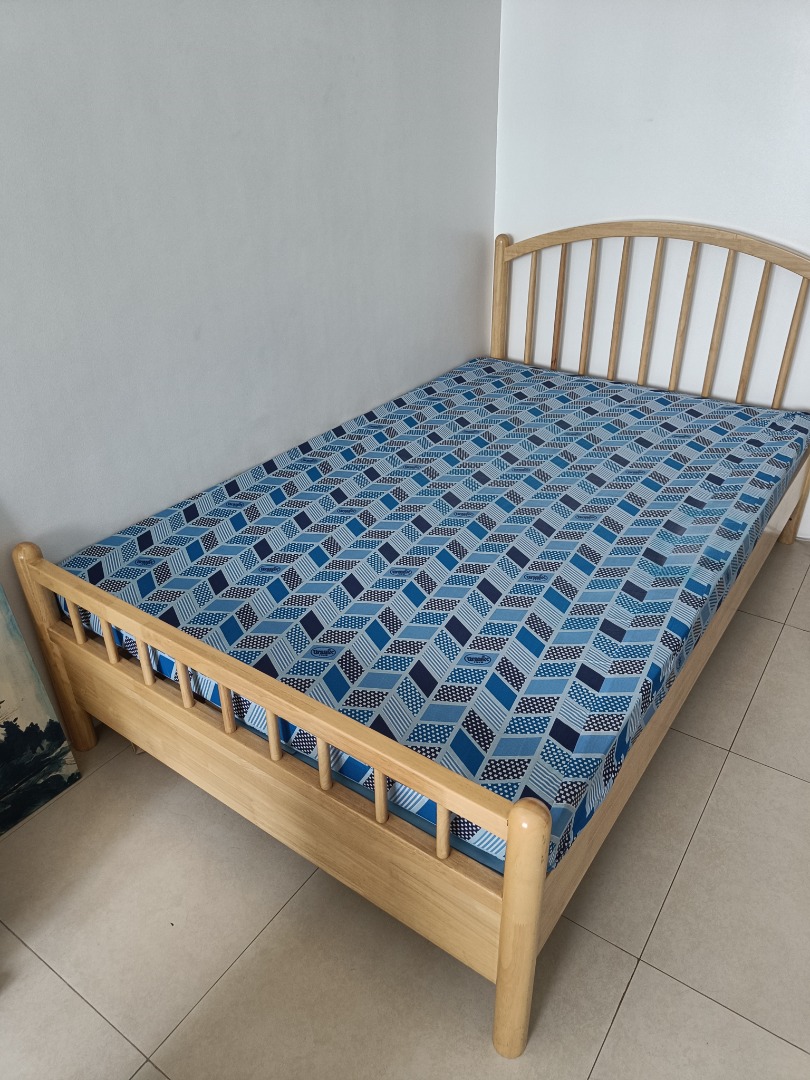 Solid Wood Bed Frame 76" x 48" + Uratex Mattress "4 inch thick ...