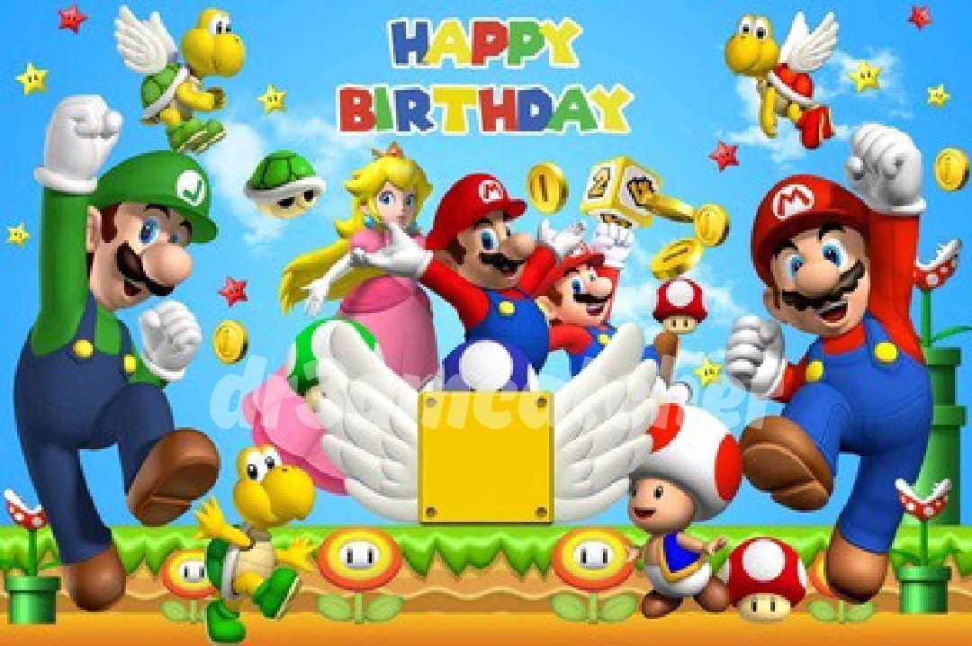 Super Mario Brothers Happy Birthday theme party backdrop (Luigi ...