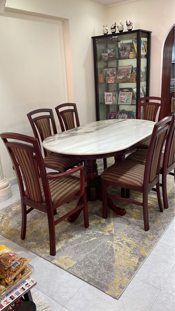 Used Dining Table (Marble Top / 6 chairs), Furniture & Home Living ...