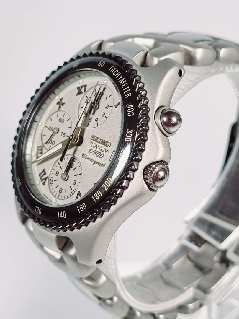 Vintage Seiko Titanium 1/100 Sec Chronograph Quartz Men's Watch Ref. 7T52-6A60, Men's Fashion ...