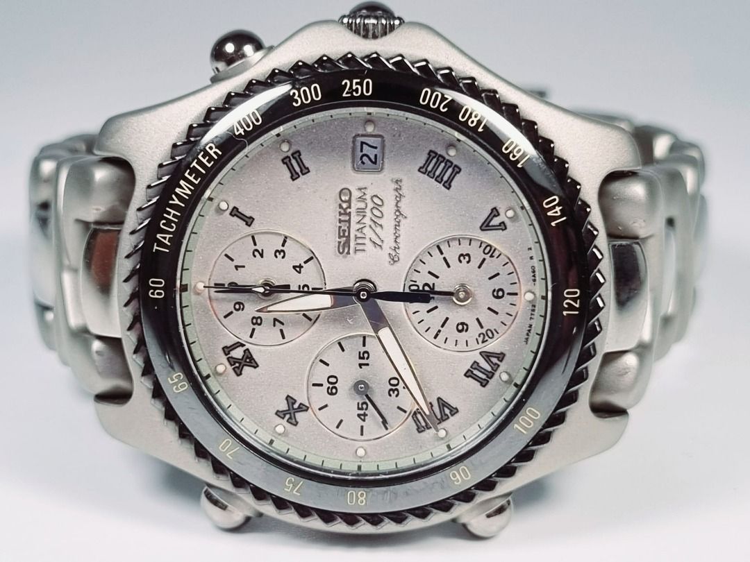 Vintage Seiko Titanium 1/100 Sec Chronograph Quartz Men's Watch Ref. 7T52-6A60, Men's Fashion ...