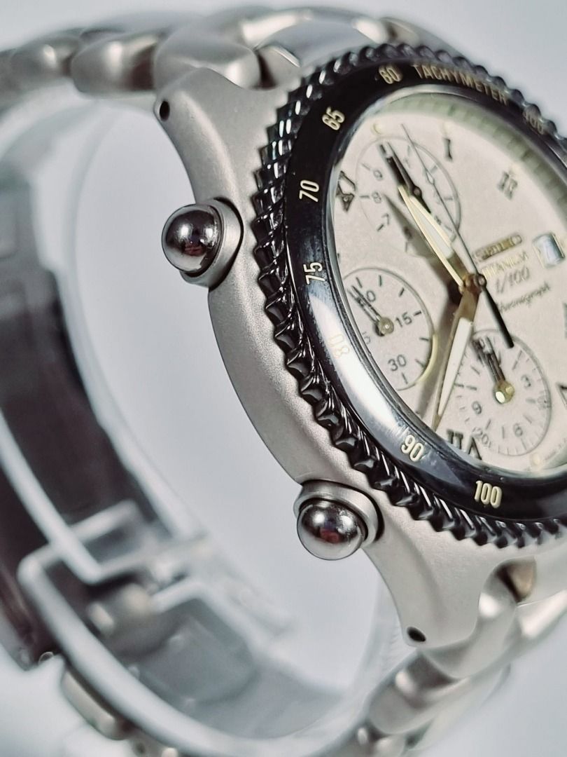 Vintage Seiko Titanium 1/100 Sec Chronograph Quartz Men's Watch Ref. 7T52-6A60, Men's Fashion ...