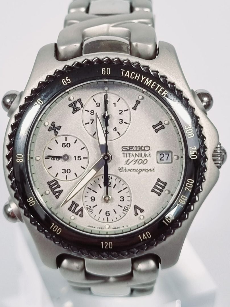 Vintage Seiko Titanium 1/100 Sec Chronograph Quartz Men's Watch Ref. 7T52-6A60, Men's Fashion ...