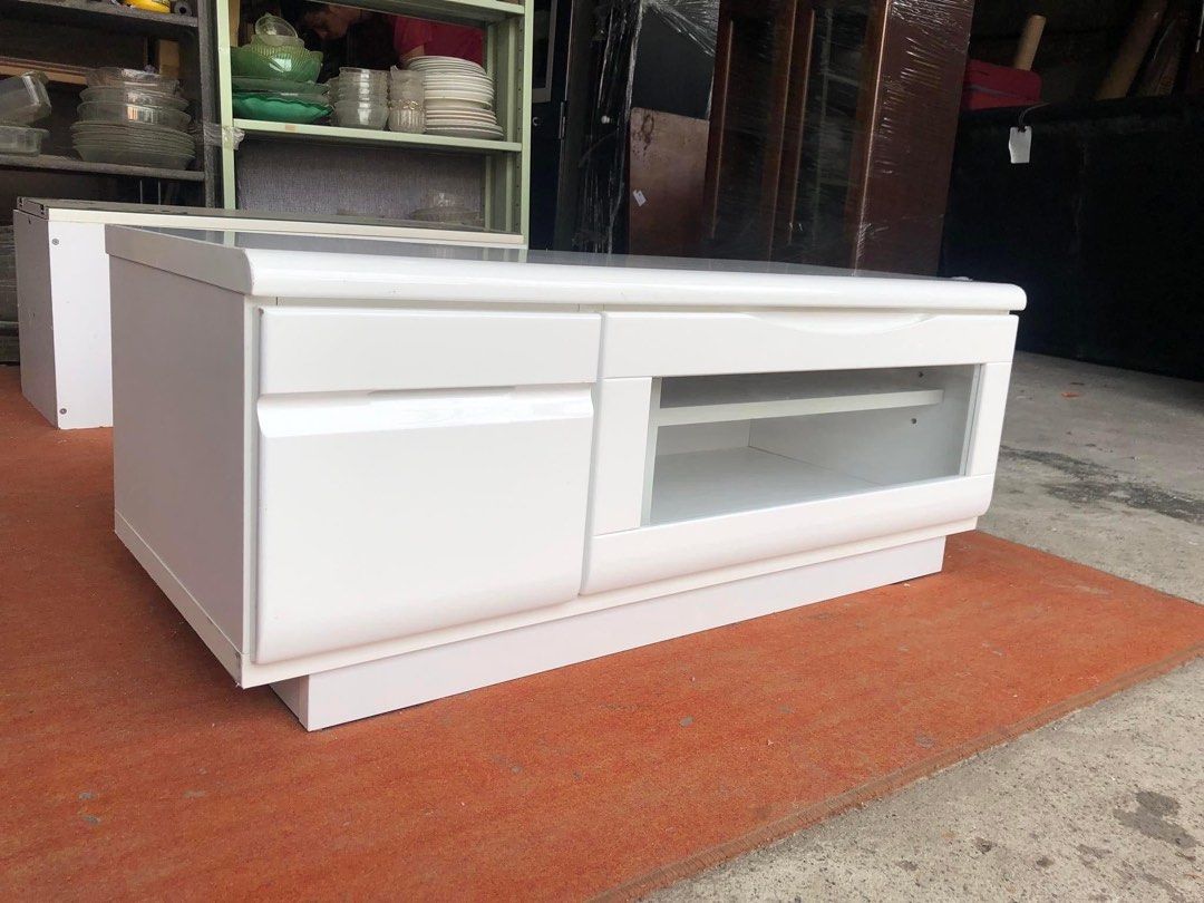 White duco finish tv rack, Furniture & Home Living, Furniture, TV ...