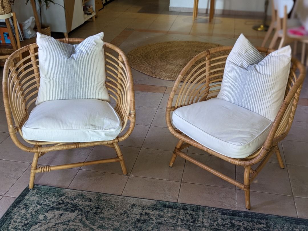 2 IKEA BUSKBO rattan Armchair + 4 cushions, Furniture & Home Living ...