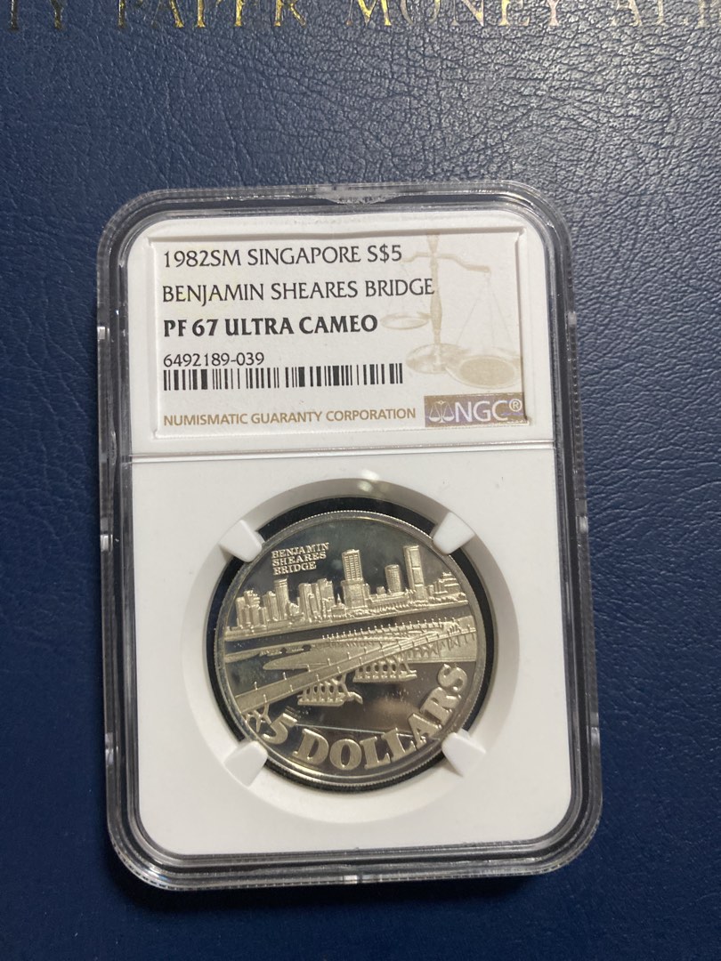 NGC 67 1982 SM Singapore $5 Benjamin Sheares Bridge silver proof coin ...