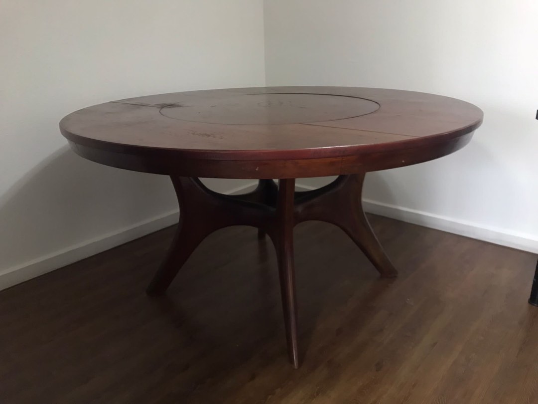Antique rustic wooden round dining table, Furniture & Home Living ...