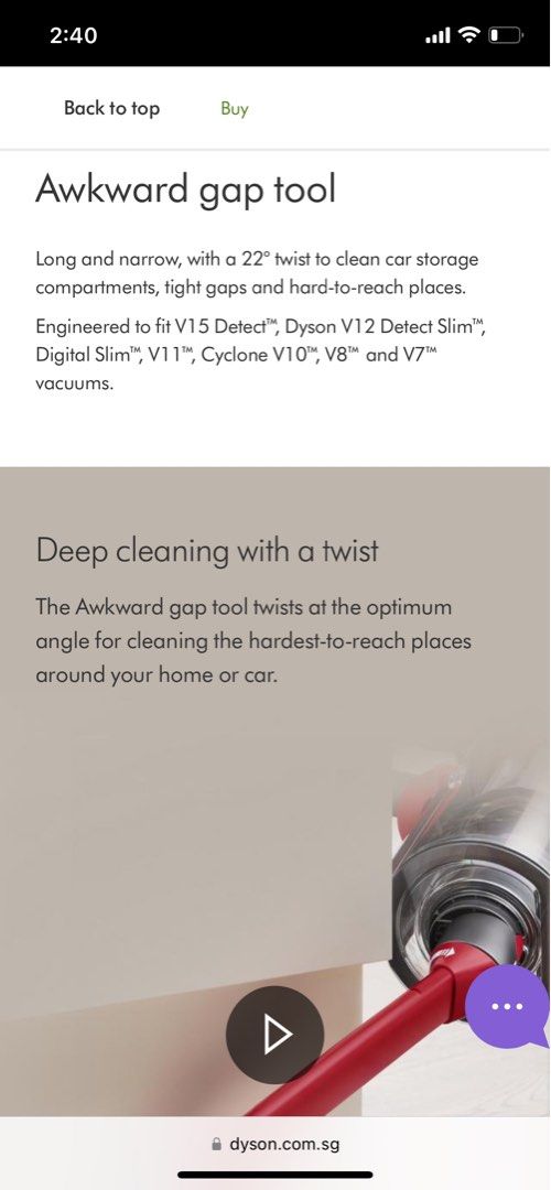 BNIB original Dyson awkward gap tool vacuum, TV & Home Appliances ...