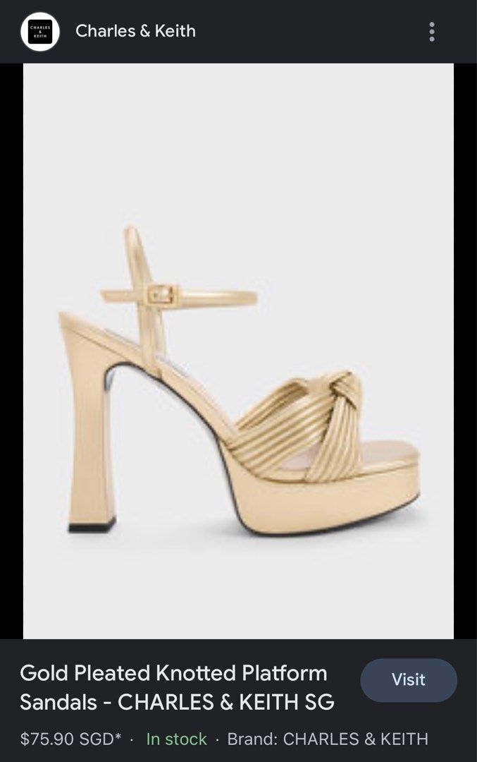 Charles & Keith Gold Pleeted Heels, Women's Fashion, Footwear, Heels on ...