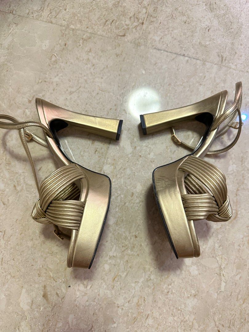 Charles & Keith Gold Pleeted Heels, Women's Fashion, Footwear, Heels on ...