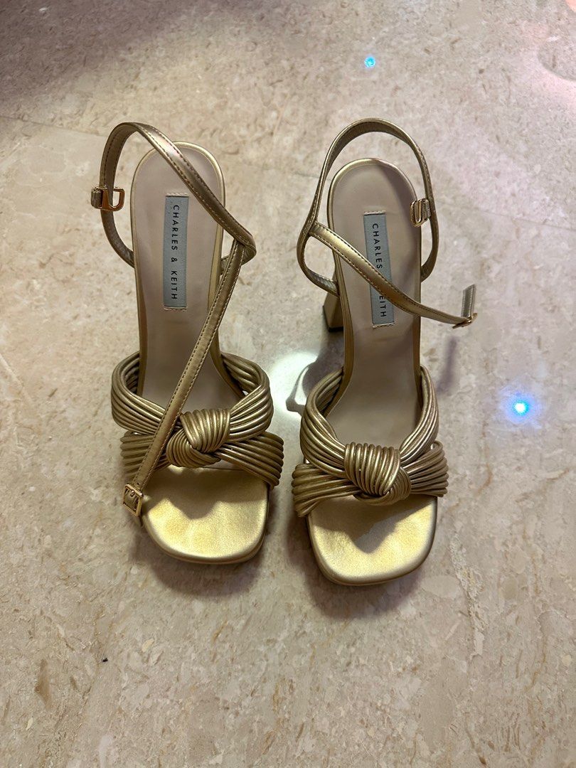 Charles & Keith Gold Pleeted Heels, Women's Fashion, Footwear, Heels on ...