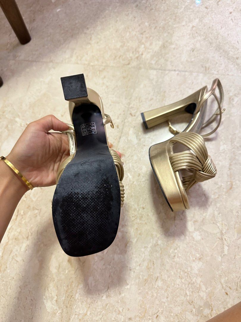 Charles & Keith Gold Pleeted Heels, Women's Fashion, Footwear, Heels on ...