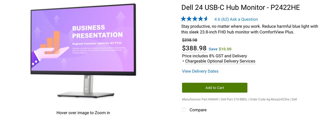 Dell 24 USB-C Hub Monitor - P2422HE, Computers & Tech, Parts ...