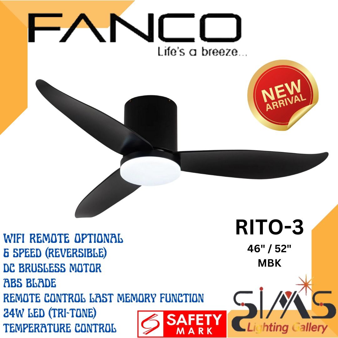 FANCO RITO-3 SMART FAN CEILING FAN DC MOTOR WIFI REMOTE, Furniture ...