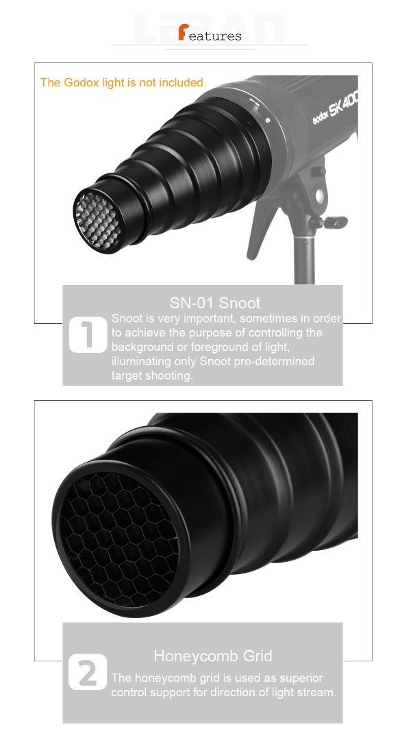 Godox SN-01 Large Snoot 20cm Conical Snoot with Honeycomb and Color ...