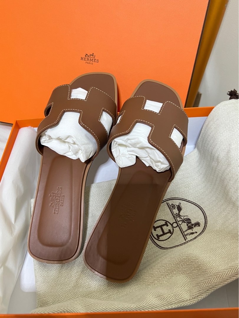 Hermes Oran Sandals gold 37 , Luxury, Sneakers & Footwear on Carousell