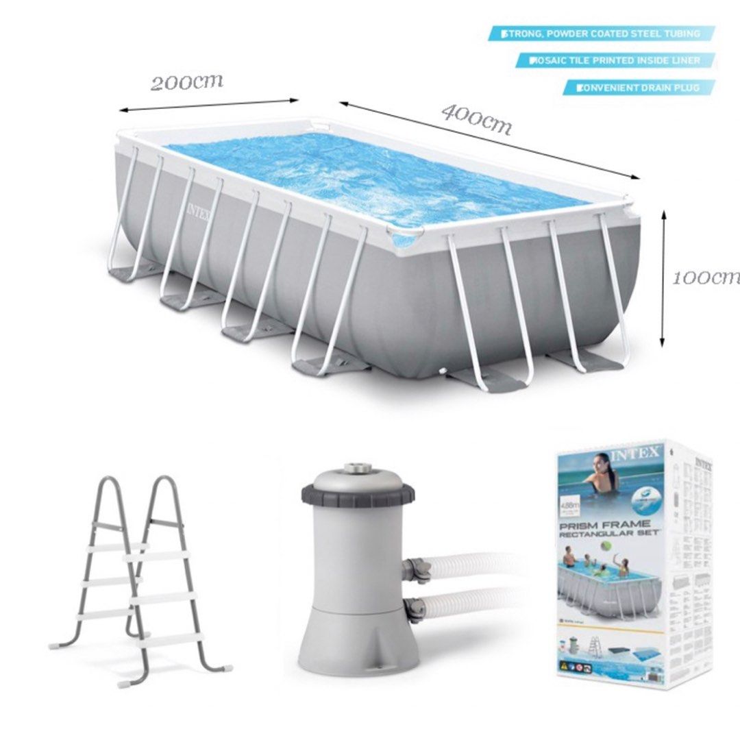 Intex Prism Rectangle Pool Set (4M x 2M x 1M), Furniture & Home Living ...