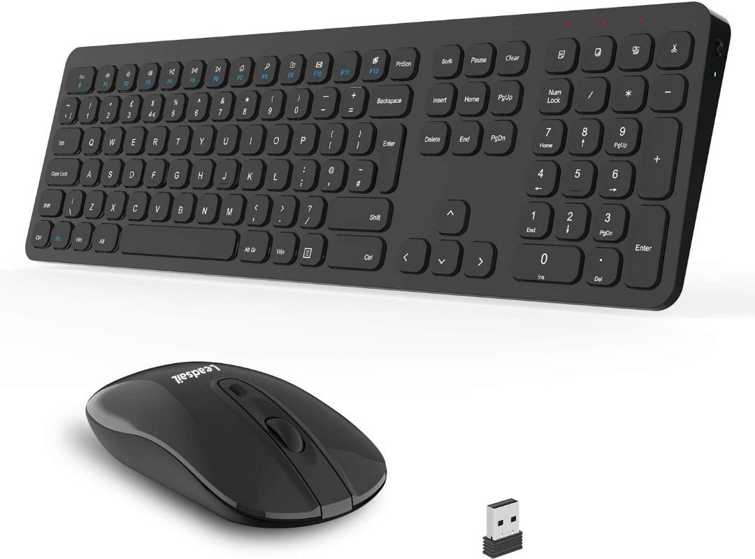 LeadsaiL Wireless Keyboard and Mouse Set, Wireless USB Mouse and Full ...