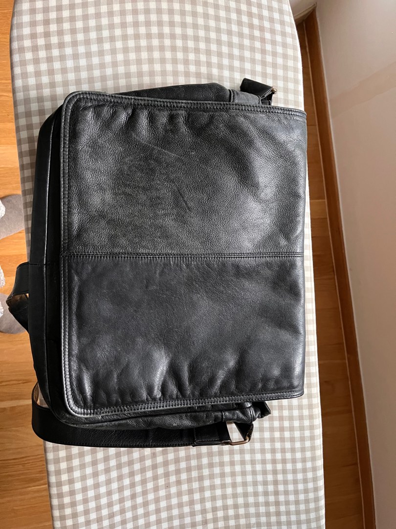 Leather laptop or messenger bag in black, Men's Fashion, Bags, Briefcases on Carousell