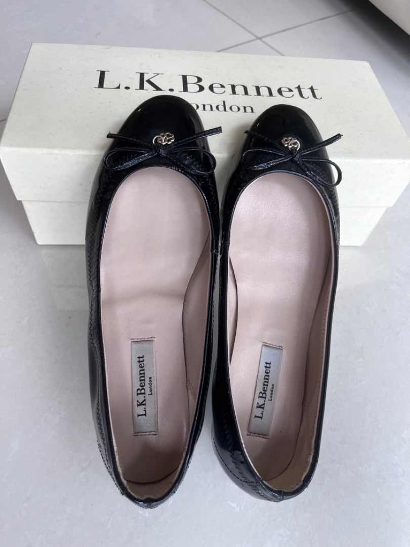 LK Bennett black patent leather flats Ossie Ballerina, Women's Fashion ...