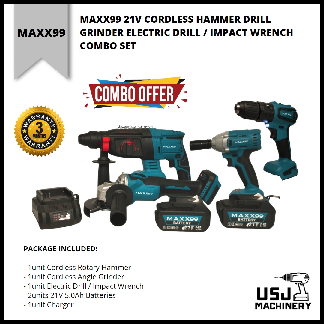 MAXX99 21V 3IN1 Cordless Hammer Drill Grinder Electric Drill / Impact ...