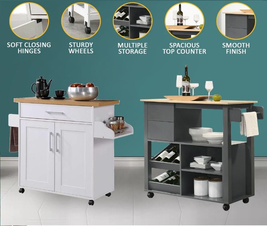 Mobile Kitchen Trolley Island/Storage Cabinet, Furniture & Home Living ...
