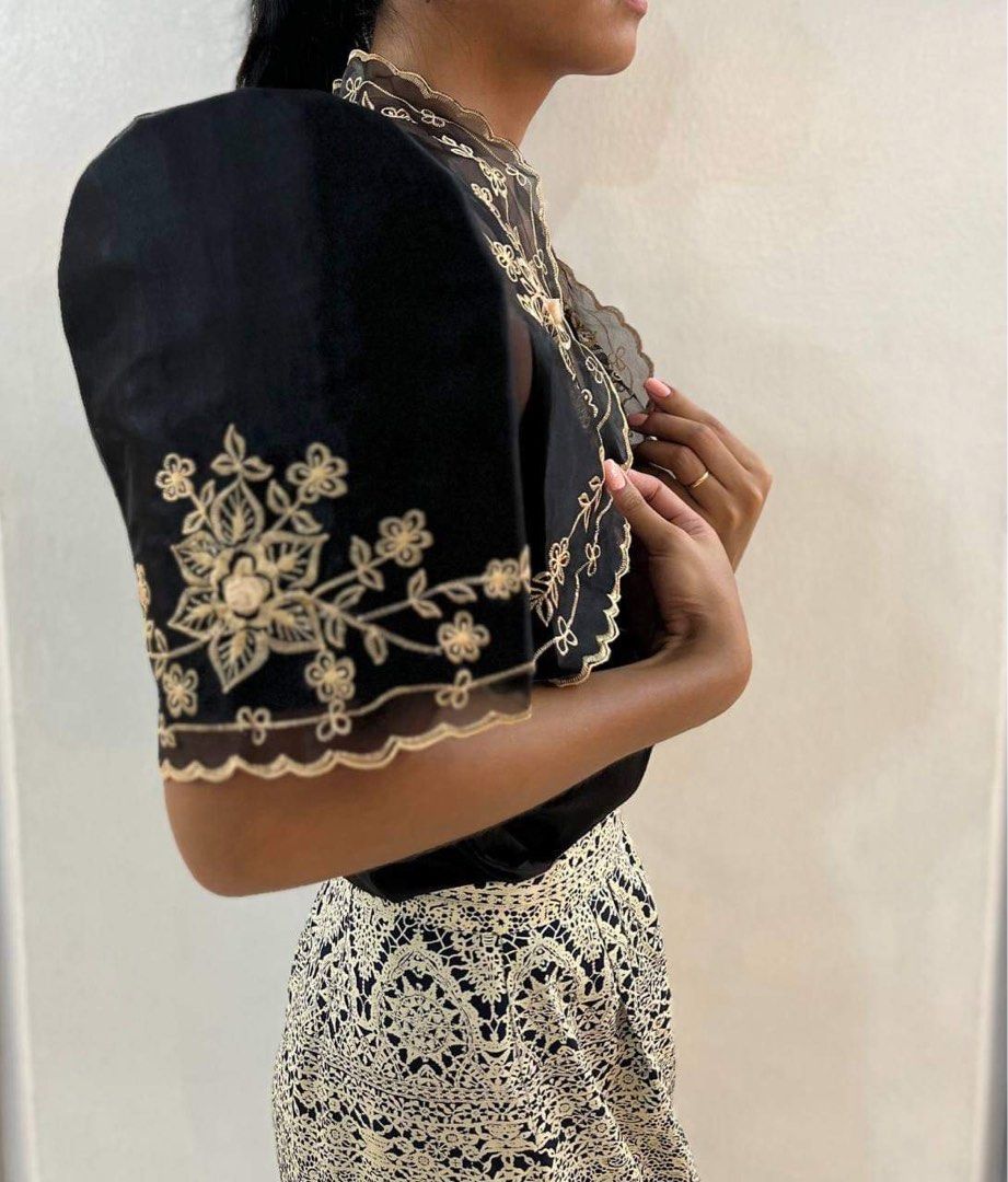 Modern Filipiniana Black Bolero with Collar, Women's Fashion, Dresses ...