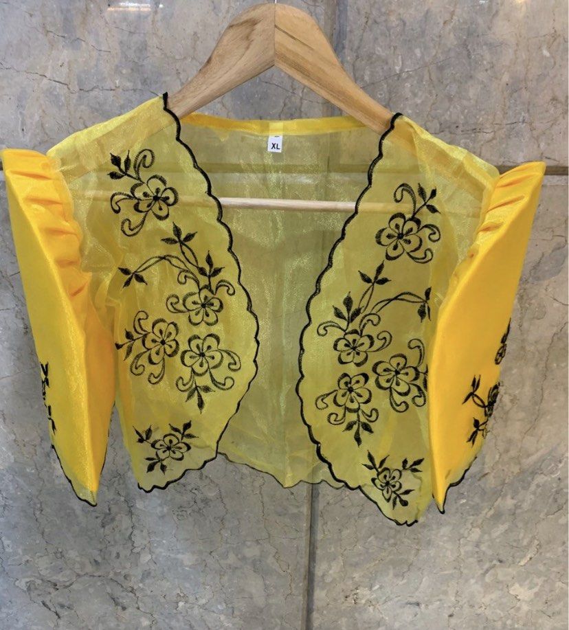 Modern Filipiniana Yellow Bolero and Black Skirt Set, Women's Fashion ...